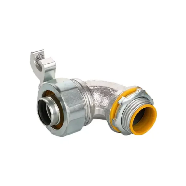 Grounding malleable iron liquid-tight connector with insulated throat